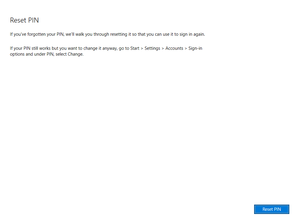 Resetting Windows Hello PIN – The Cam Academy Trust