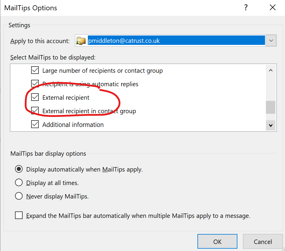 How do I stop Outlook telling me emails are external – The Cam Academy ...