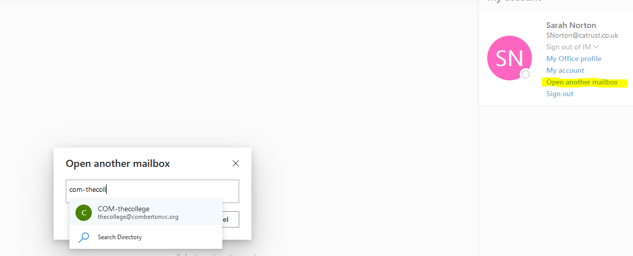 Accessing a shared mailbox from webmail – The Cam Academy Trust